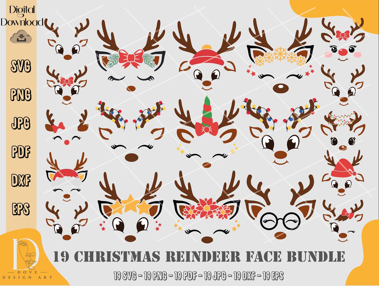 Christmas Reindeer Faces Svg Png Bundle, Girl Reindeer SVG, Boy ...
