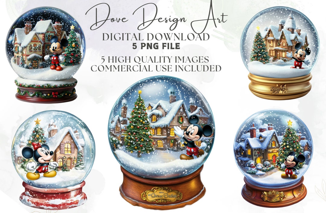 Mickey Mouse Christmas Snow Globes Clipart PNG Digital Download, Mickey ...