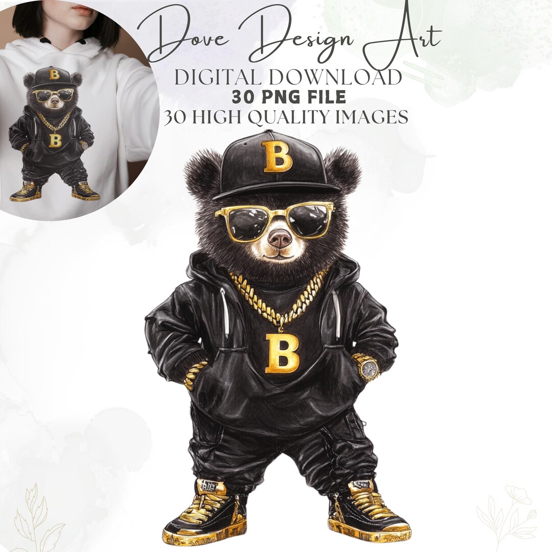 30 PNG Rapper Hip Hop Animals Bundle, Bear PNG, Rapper Bear Graffiti ...