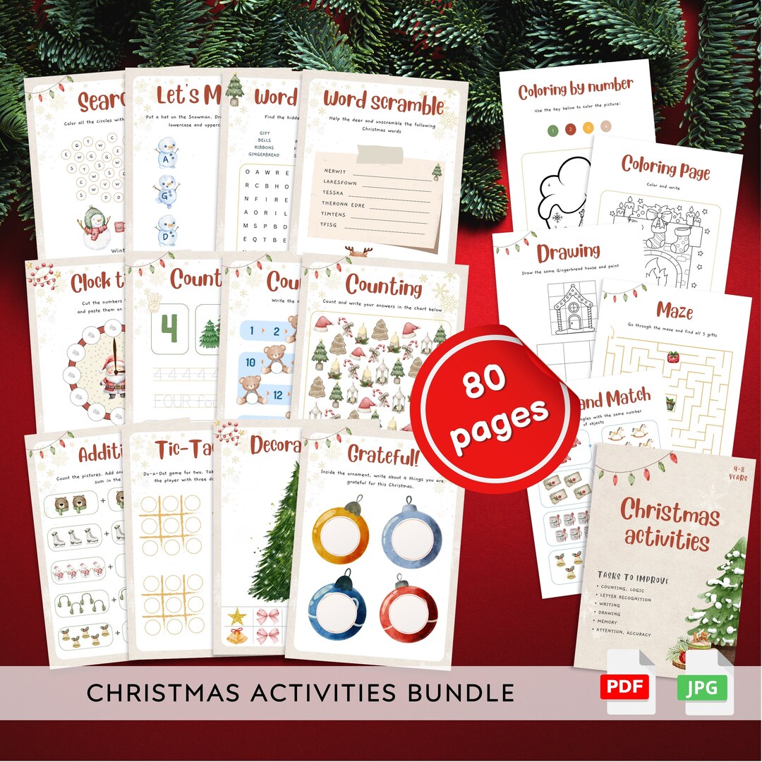 80 Printable Christmas Activities, Christmas Activities Set, Kids ...
