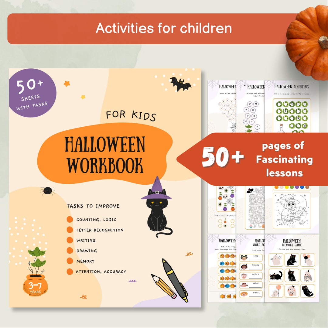 50 Printable Halloween Activities, Autumn Activities Set, Workbook for ...