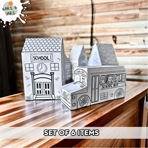 Printable 3D Coloring & Crafting Kit: Paper Toy Houses, School and ...