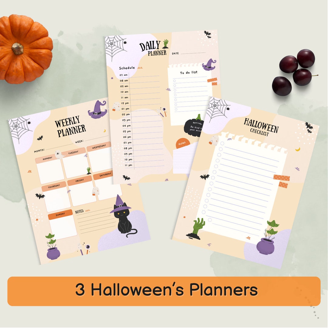 Halloween Daily Planner, Holiday Planner, Printable Halloween Schedule ...