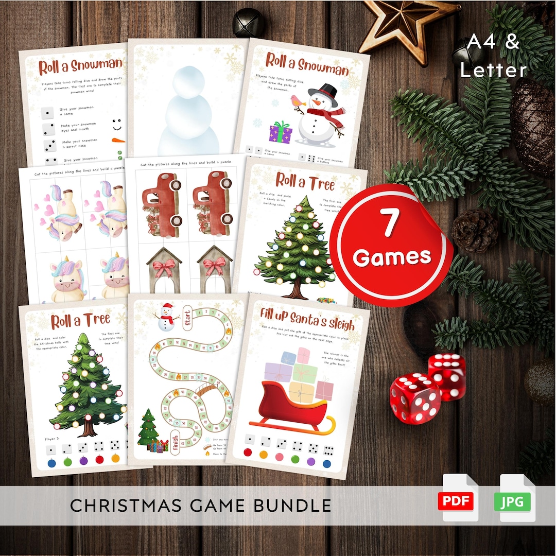 7 Christmas Games for Kids Roll a Snowman, Roll a Tree, Adventure Game ...