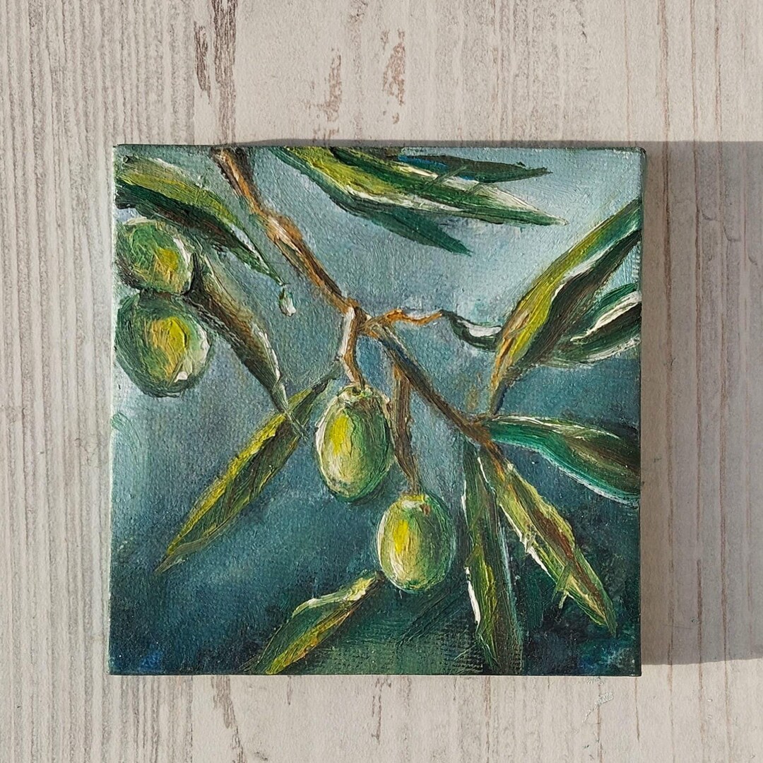 Shelf Decor Tropical Olives Mini Masterpieces 4x4 Painting Couples Gift ...