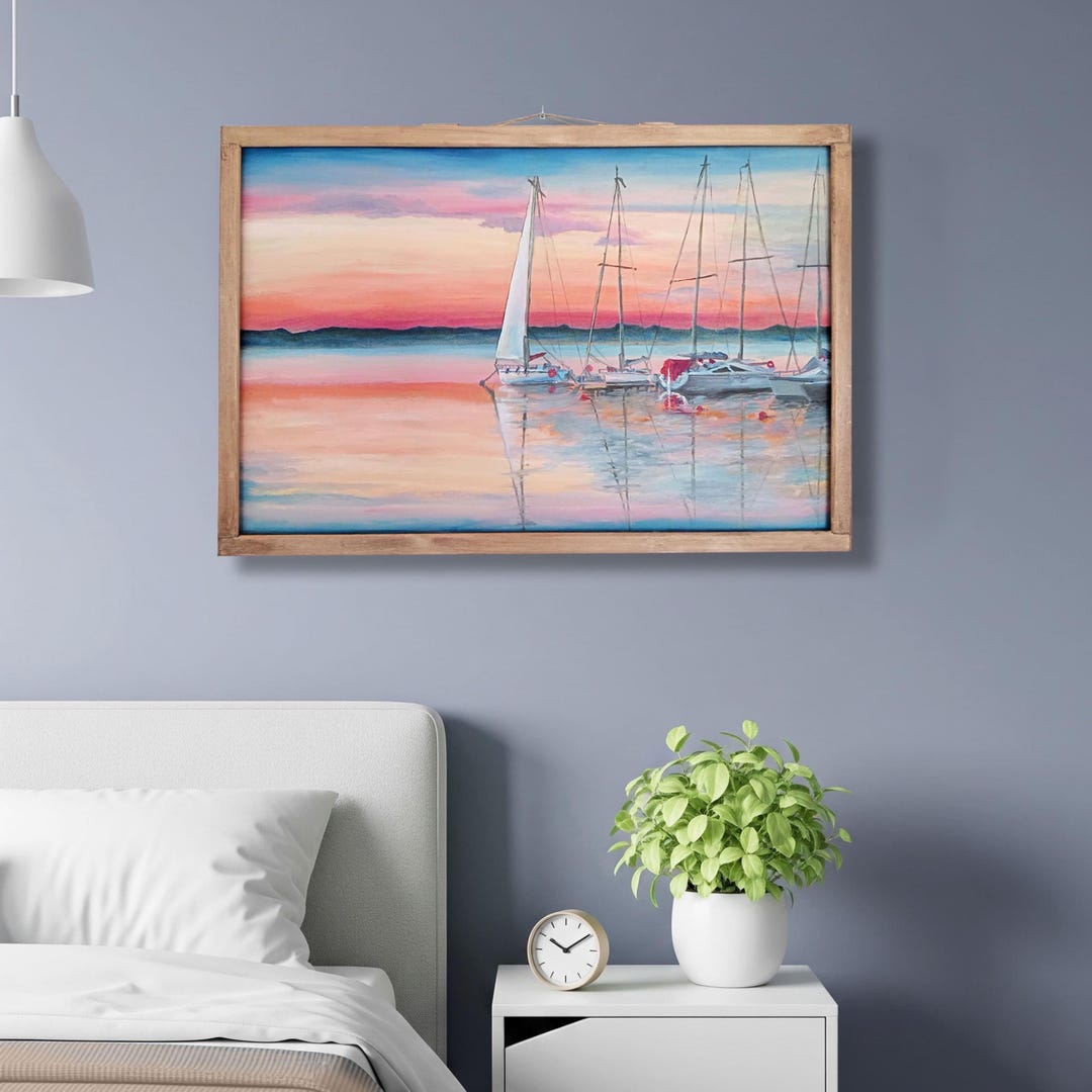LED Backlit Yacht Painting: Coastal Nautical Wall Art, Original Framed ...