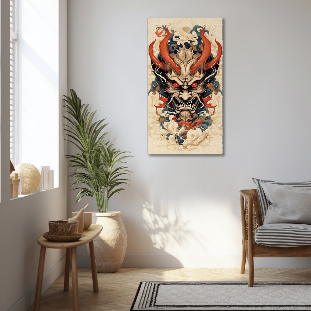 Hannya Mask Wall Art, Oni Mask, Japanese Wall Art Canvas Wall Art ...