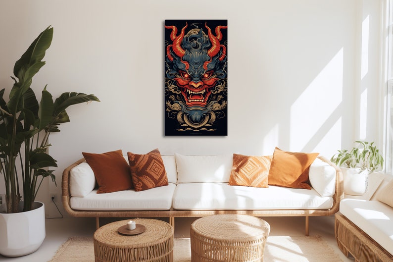 Hannya Mask Wall Art, Oni Mask, Japanese Wall Art Canvas Wall Art ...