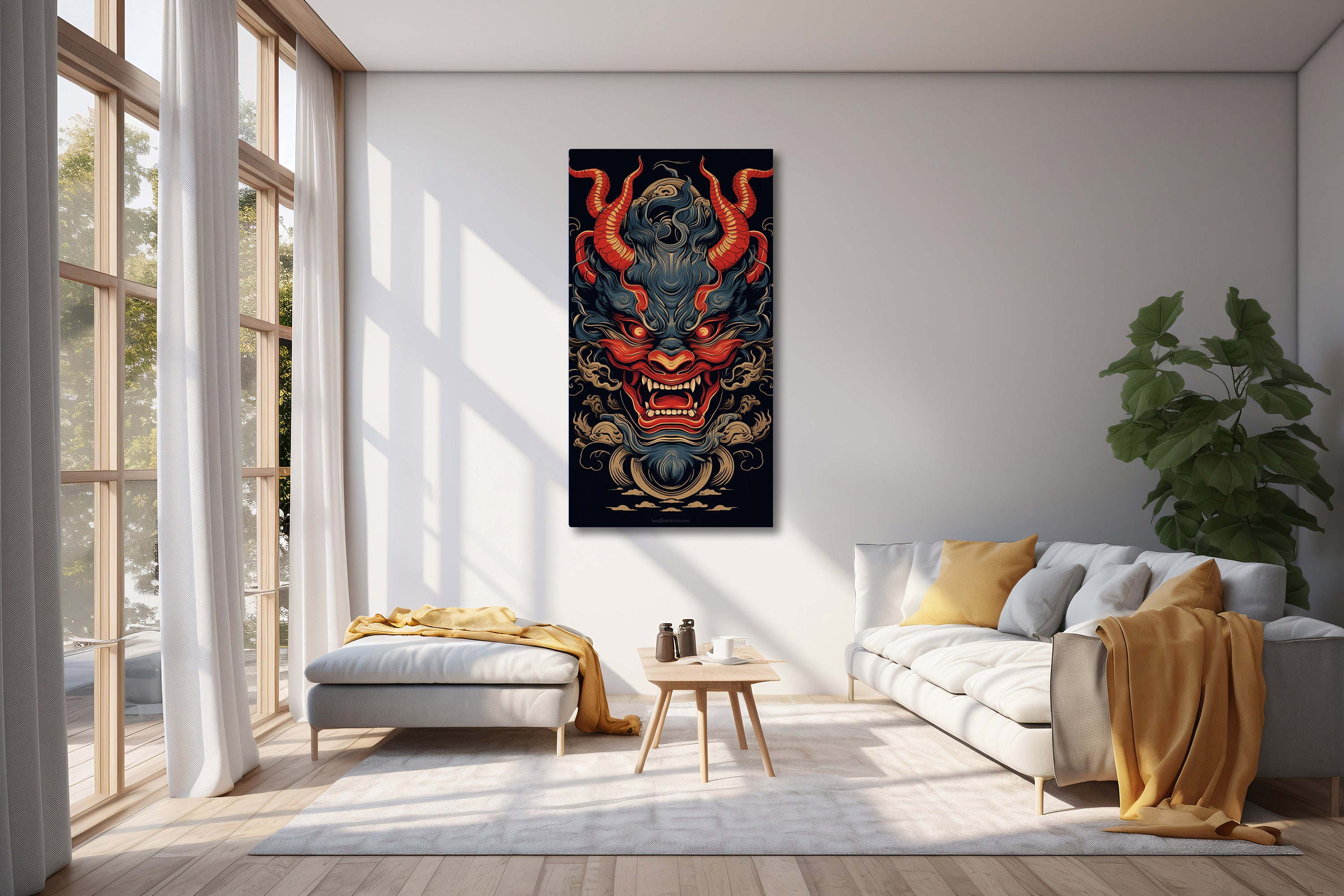 Hannya Mask Wall Art, Oni Mask, Japanese Wall Art Canvas Wall Art ...