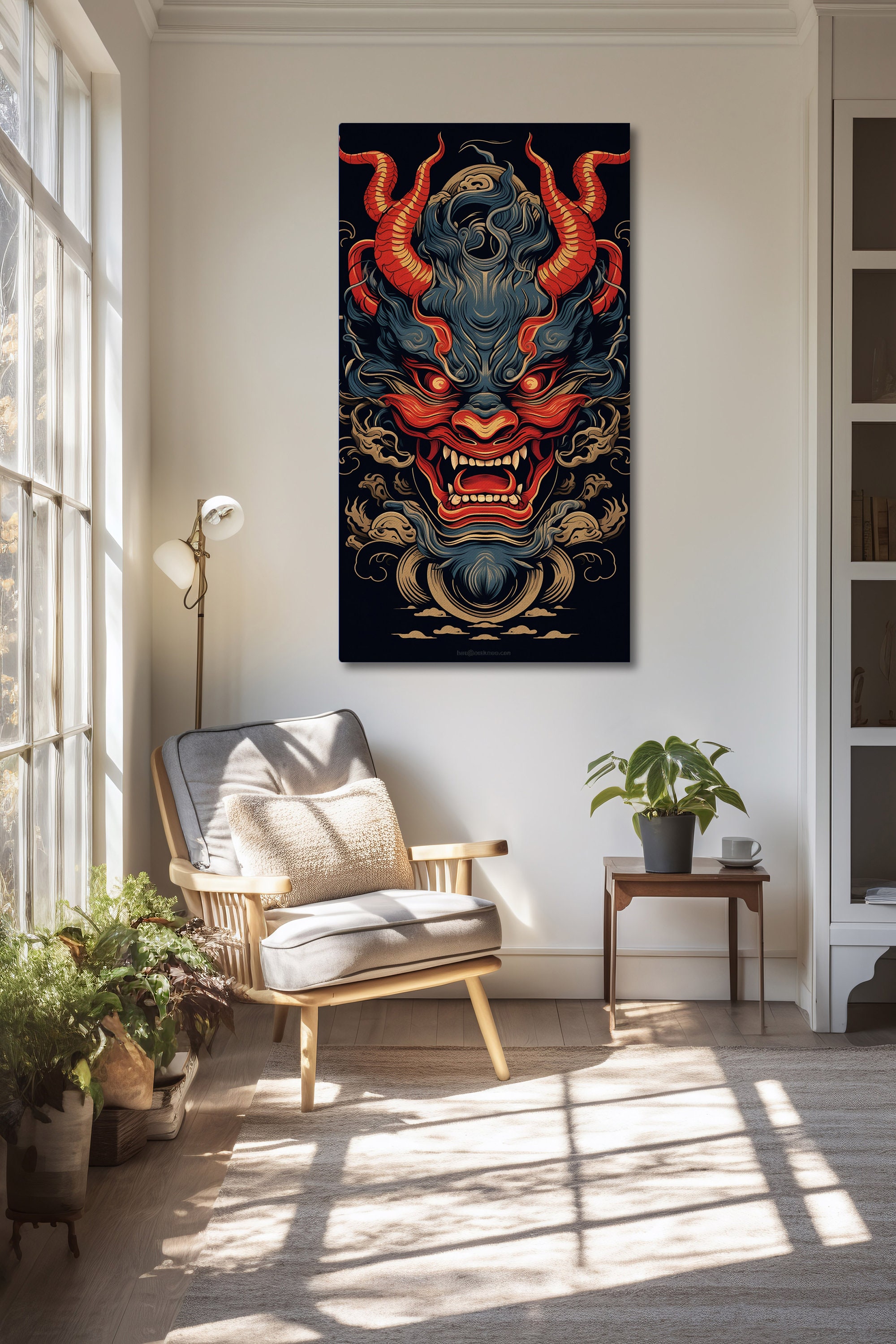 Hannya Mask Wall Art, Oni Mask, Japanese Wall Art Canvas Wall Art ...
