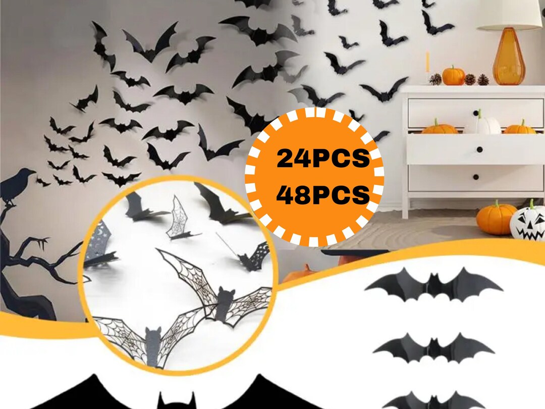 24/48pcs 3D Bats Wall Decor Halloween Flying Bat DIY - Etsy