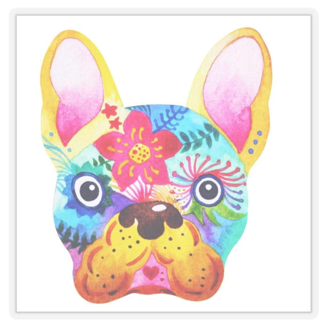 Patchwork Frenchie Face Vinyl Sticker: Colorful Dog Art - Etsy