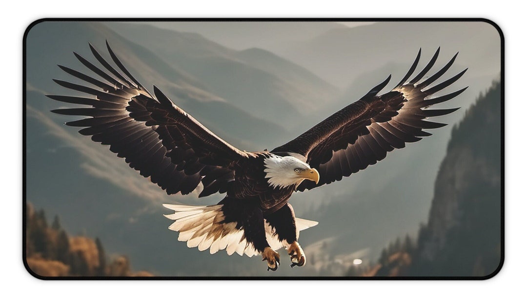Bald Eagle Desk Mat, Eagle Flying Through a Mountain Valley, Desk Mat ...