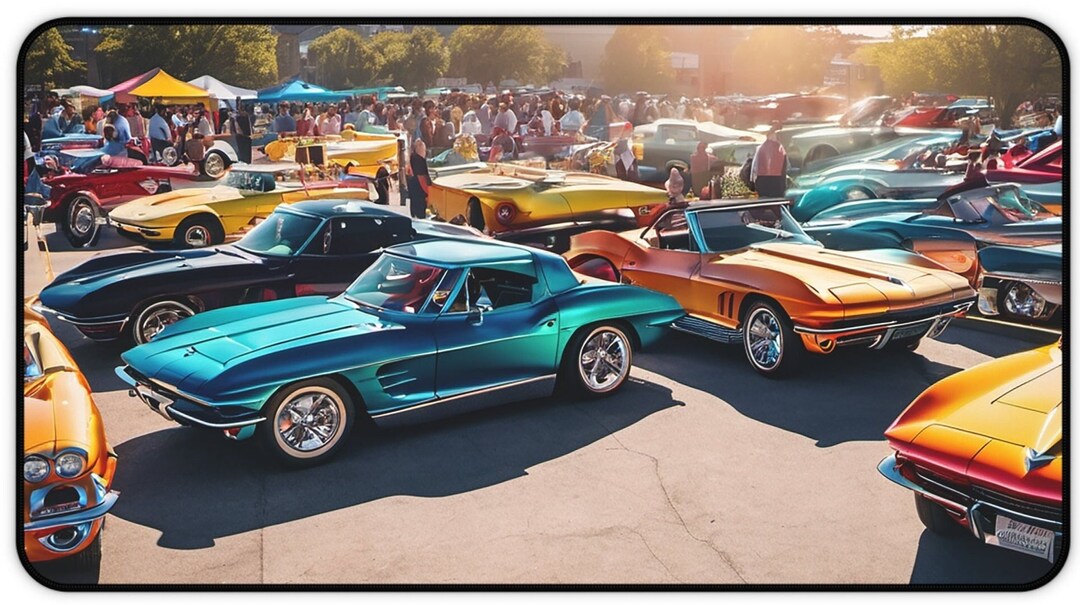 Vintage Corvettes Desk Mat, Antique Car Show, Restored Corvette Display ...