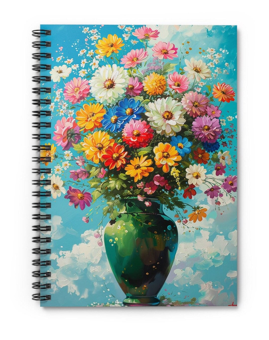 Floral Bouquet Notebook, Blossoms Against a Blue Sky With Puffy Clouds ...