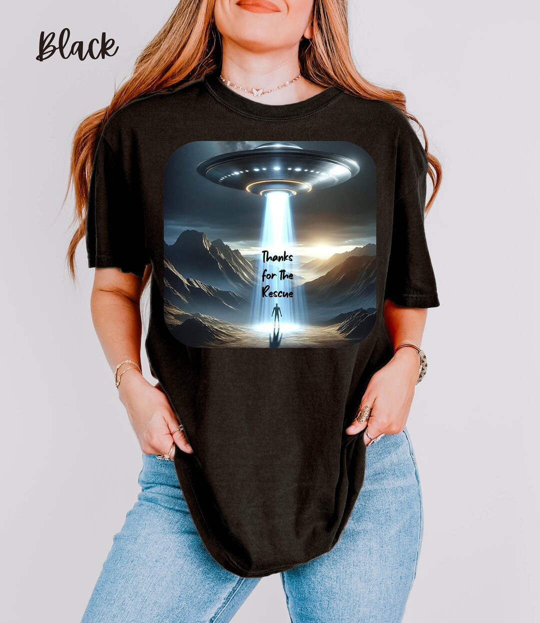 UFO Rescue T-shirt, Earth Escape, Beams up Man, Leaves Earth, Finds New ...