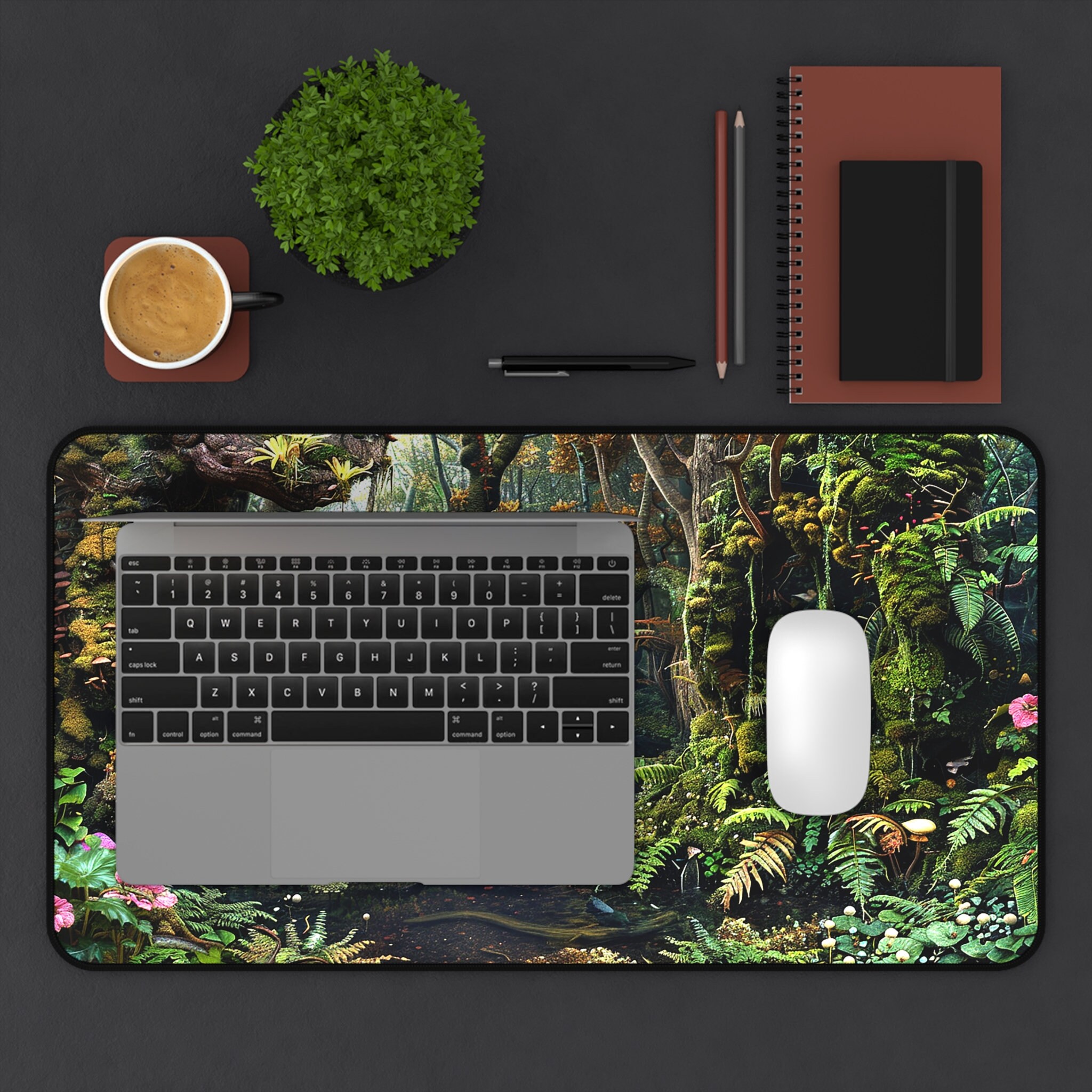 Cottagecore Forest Desk Mat Mushrooms, Flowers, Ferns and Other ...