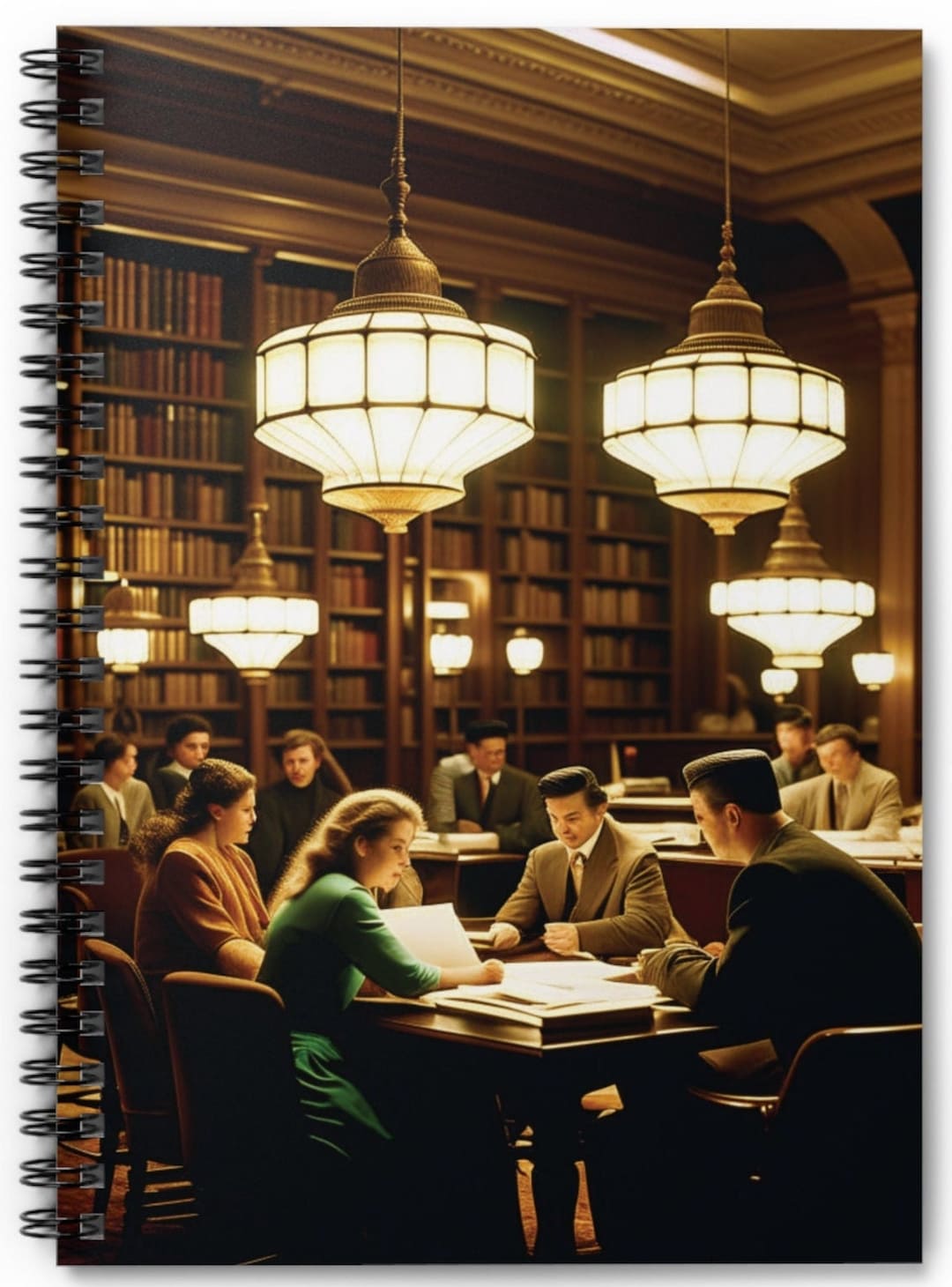 Vintage Library Notebook, Students in Library on Notebook Cover ...
