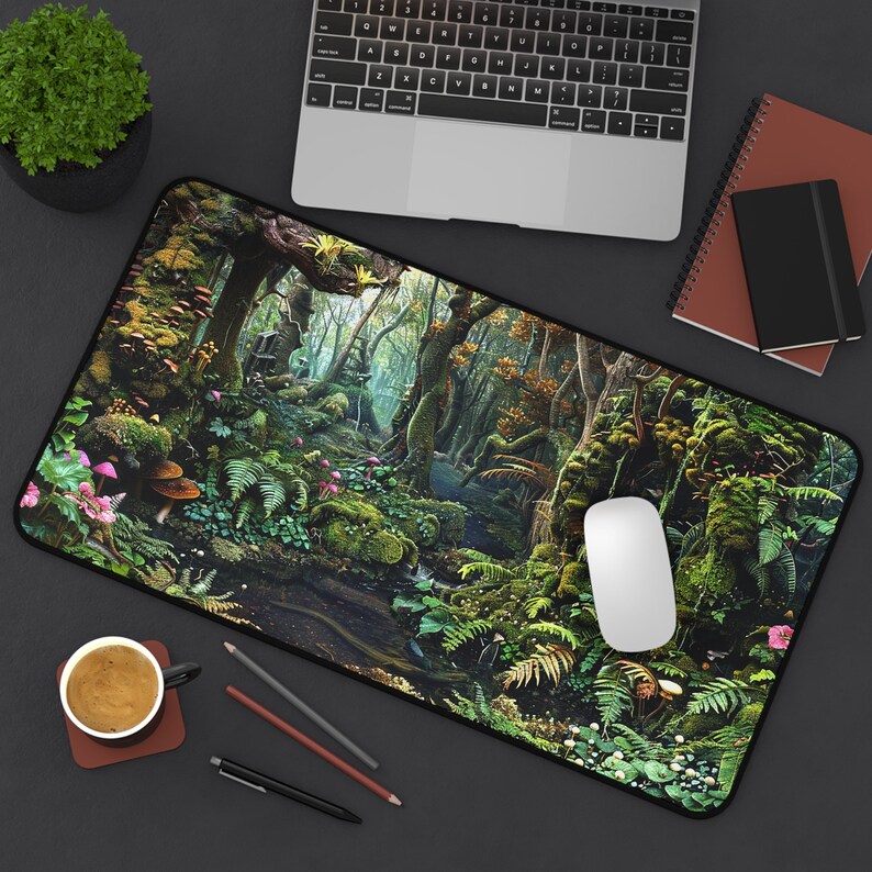 Cottagecore Forest Desk Mat Mushrooms, Flowers, Ferns and Other ...