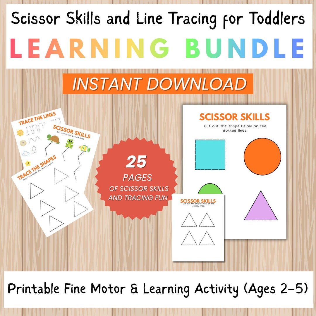 Toddler Scissor Skills & Tracing Worksheets | Fine Motor Activity (PDF ...