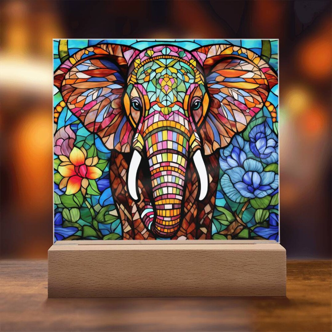 Elephant Stained Glass Acrylic Plaque, Elephant in Stained Glass Style ...