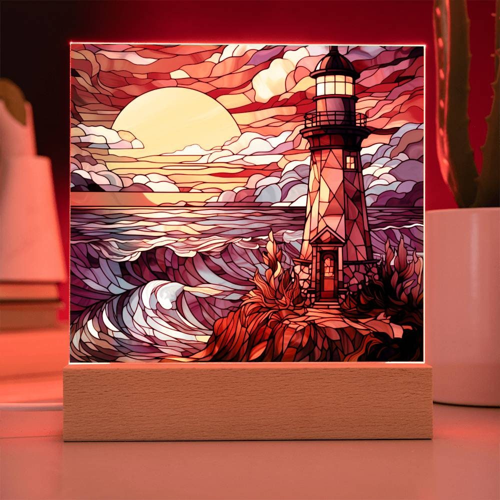 Lighthouse in the Ocean Faux Stained Glass, Lighthouse Stained Glass ...