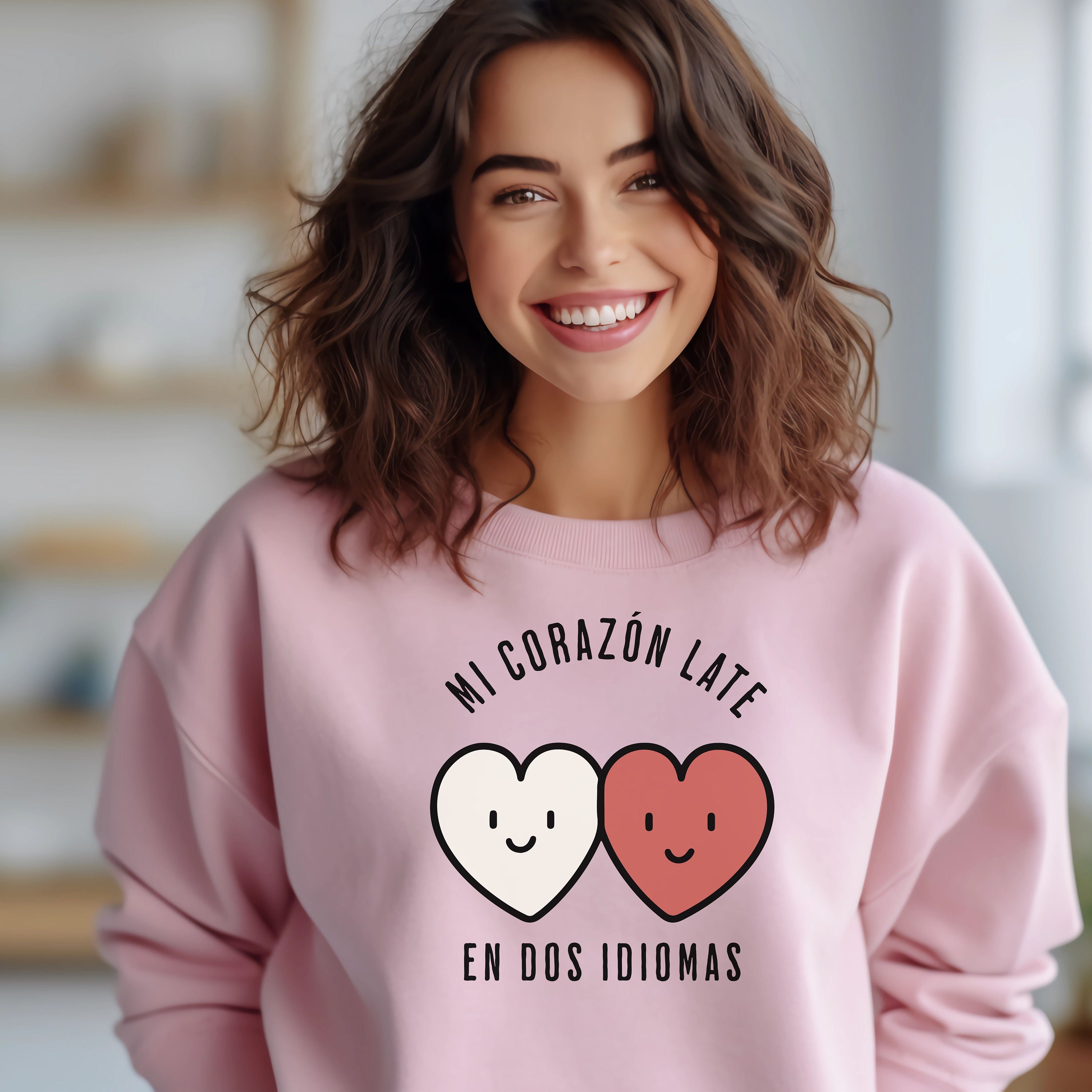 Spanish Teacher Valentine's Day Sweatshirt, Mi Corazon Late En Dos ...