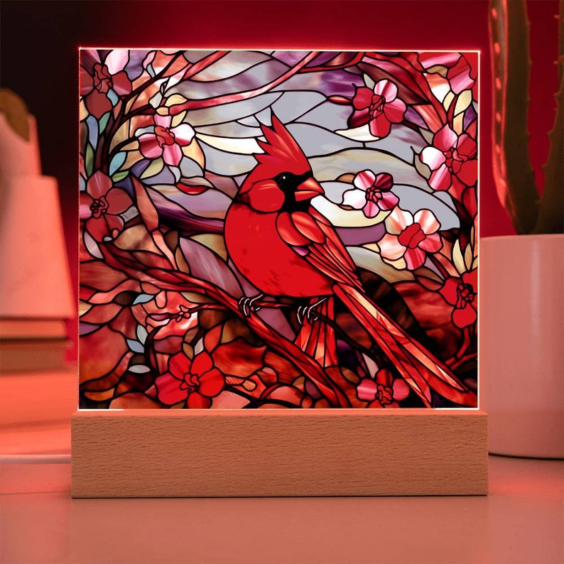Cardinal Stained Glass Acrylic Night Light, Memorial Gift - Etsy