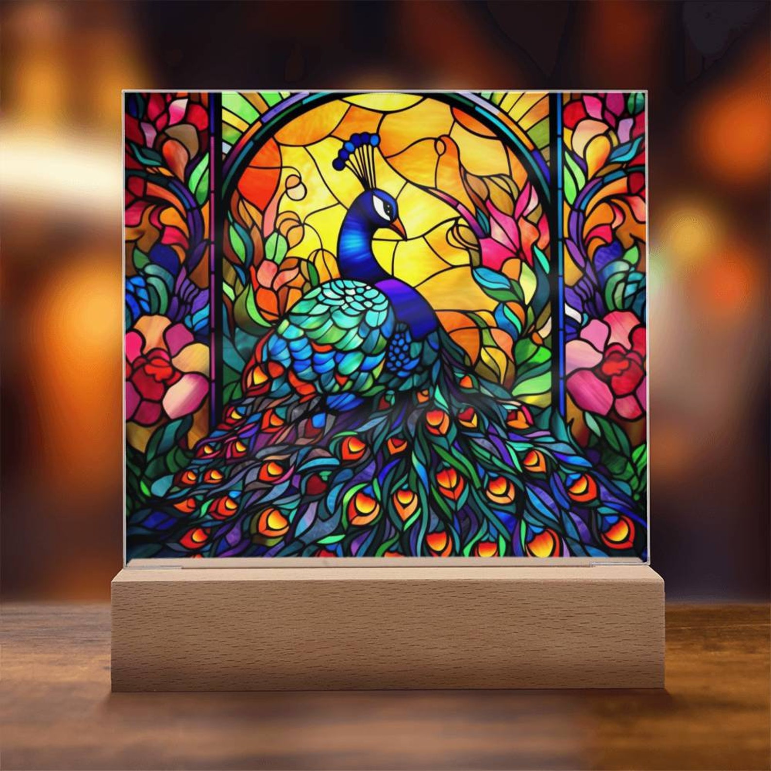 Peacock Stained Glass Acrylic Plaque, Peacock Stained Glass Patterns ...
