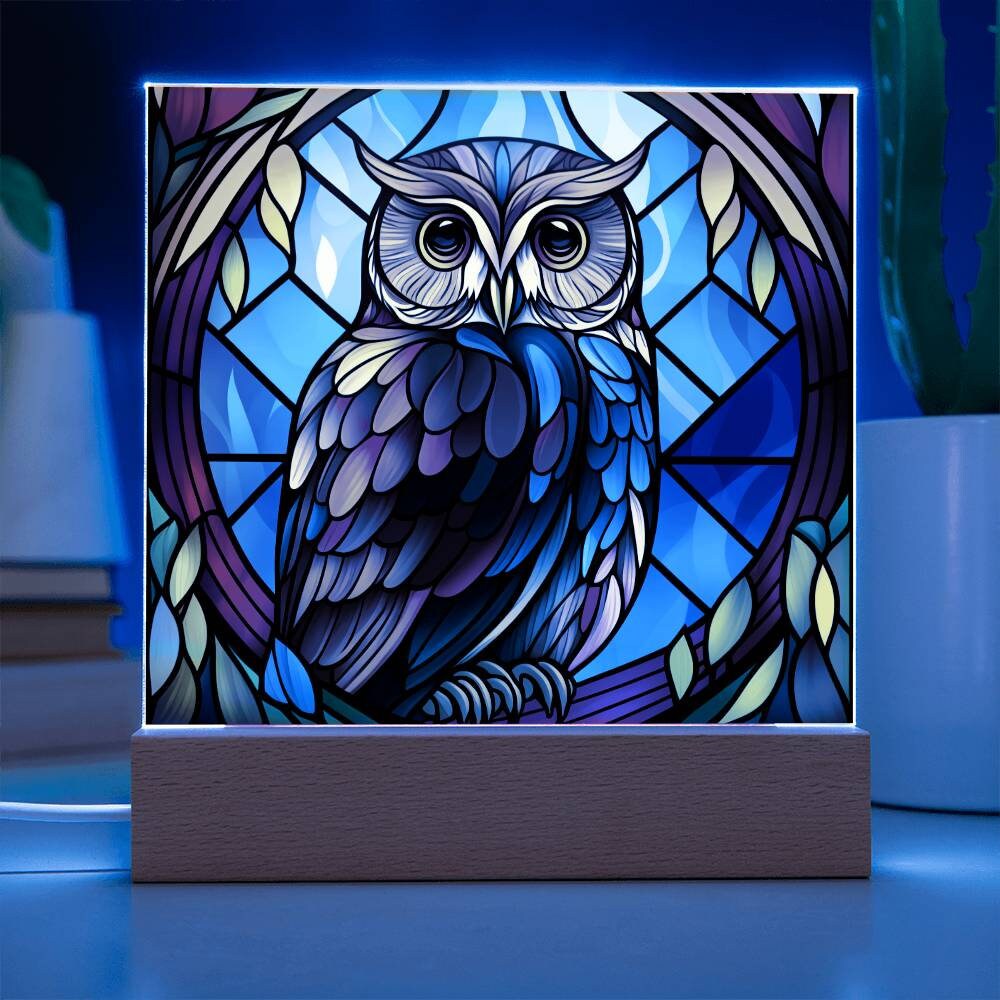 Owl Stained Glass Acrylic Plaque, Owl Artwork Stained Glass, Owl Night ...