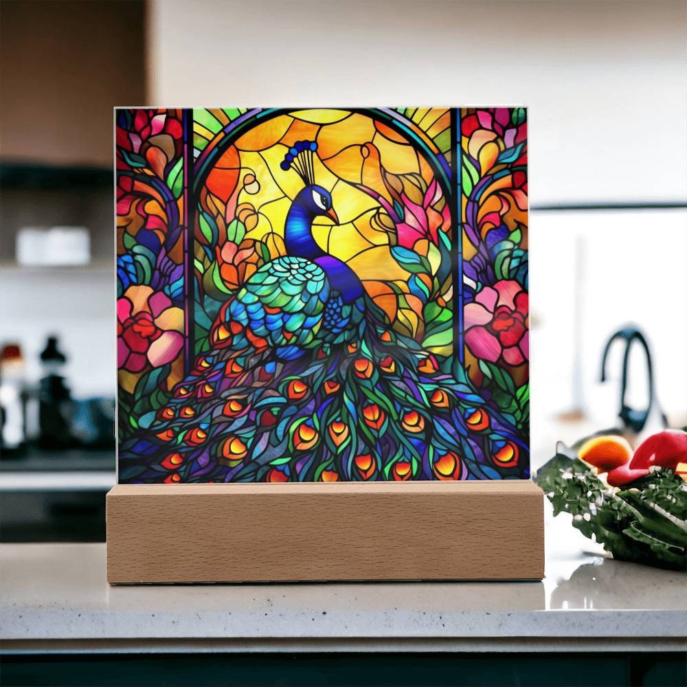 Peacock Stained Glass Acrylic Plaque, Peacock Stained Glass Patterns ...