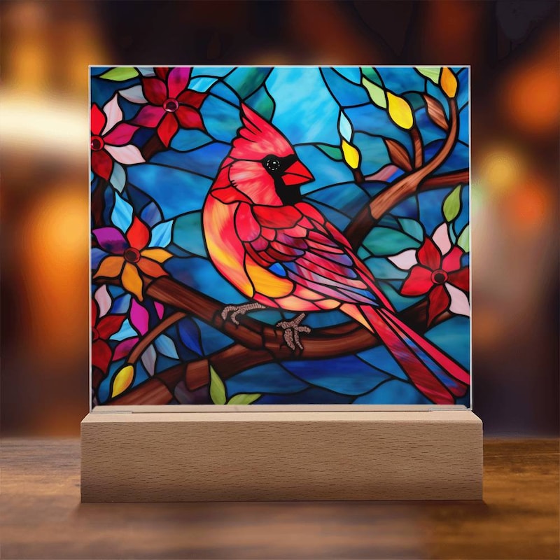Cardinal Stained Glass Lamp - Etsy