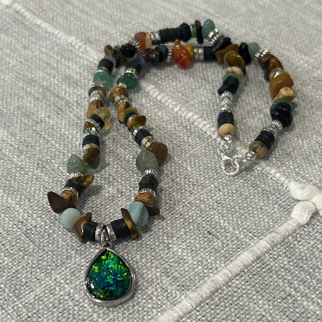 Green Charm Mixed Bead Necklace - Etsy