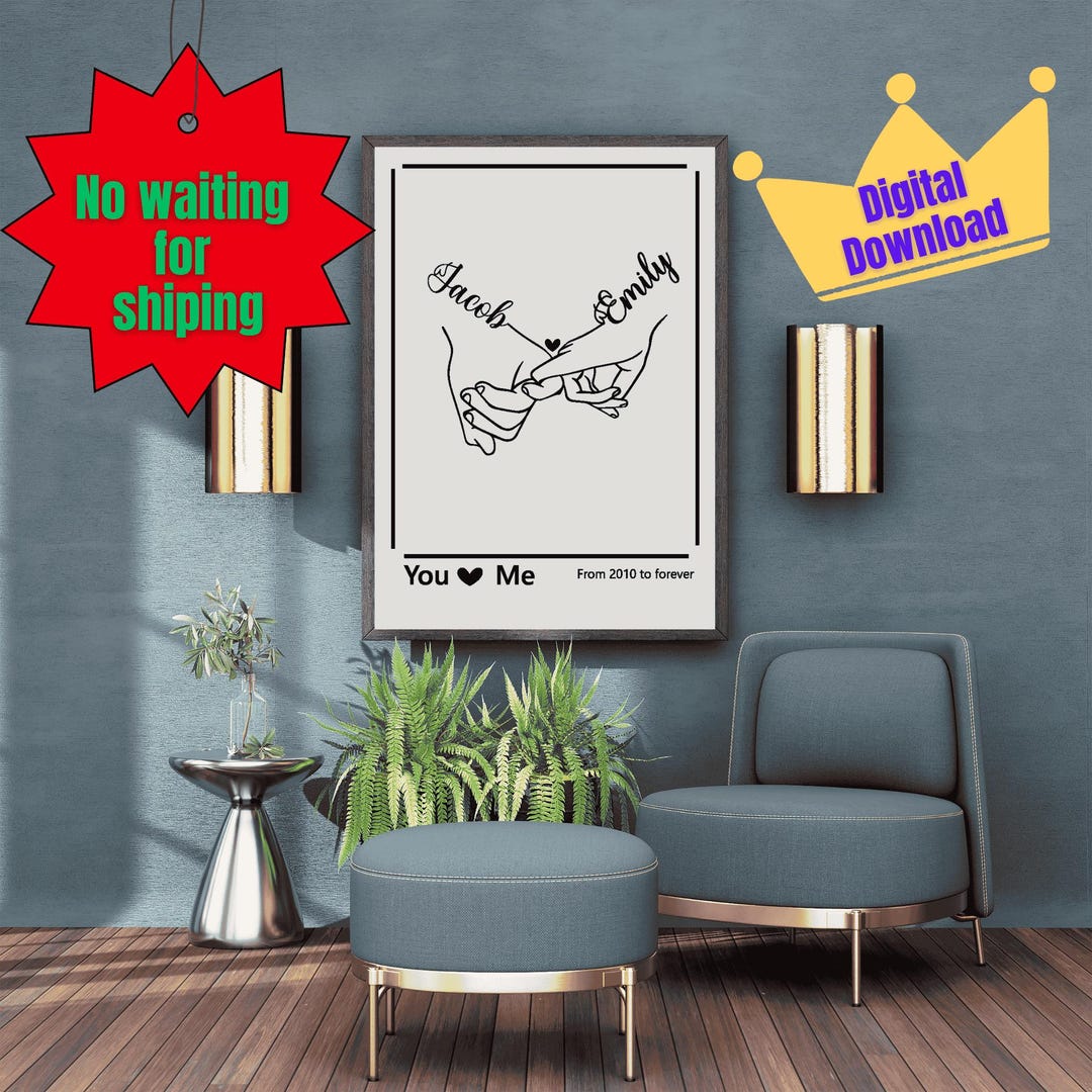 Romantic Wall Art- Couple Print - Custom Anniversary Gift- Valentine’s Day Gift for Him & Her ...