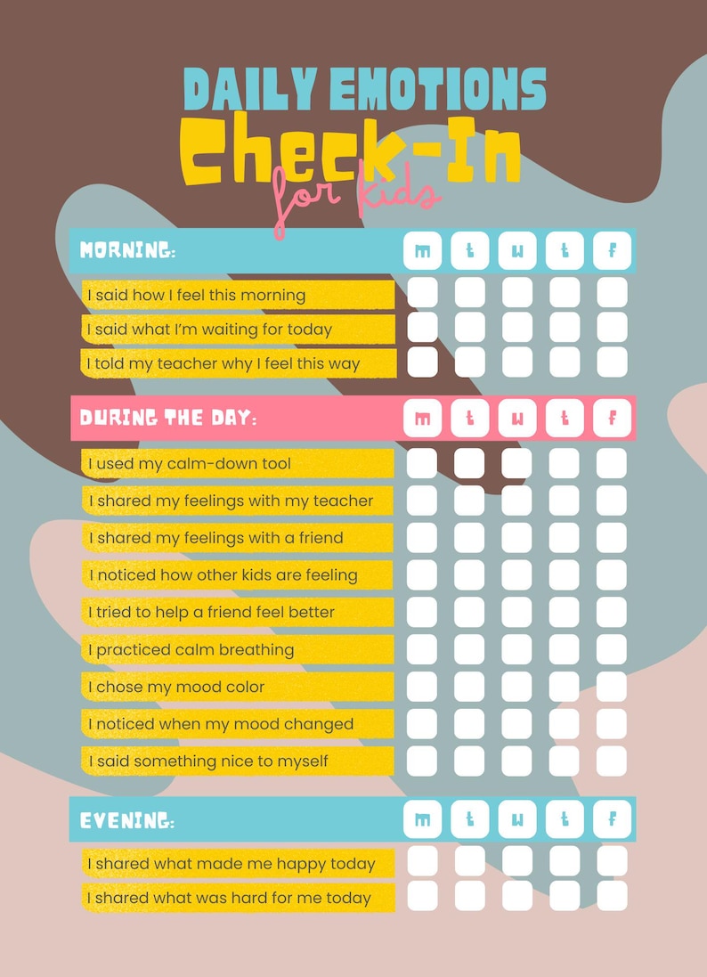 Printable Emotions Chart for Kids | Daily Feelings Check-in | Preschool ...