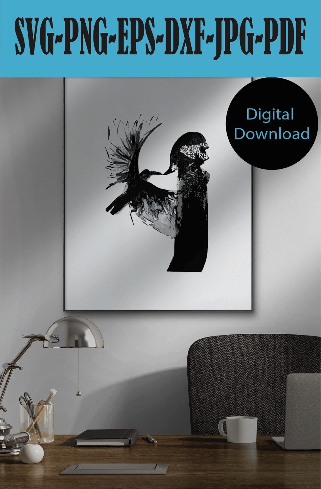 Lady Crow Silhouette Instant Digital Download SVG, PNG, Eps, Dxf, Jpg ...