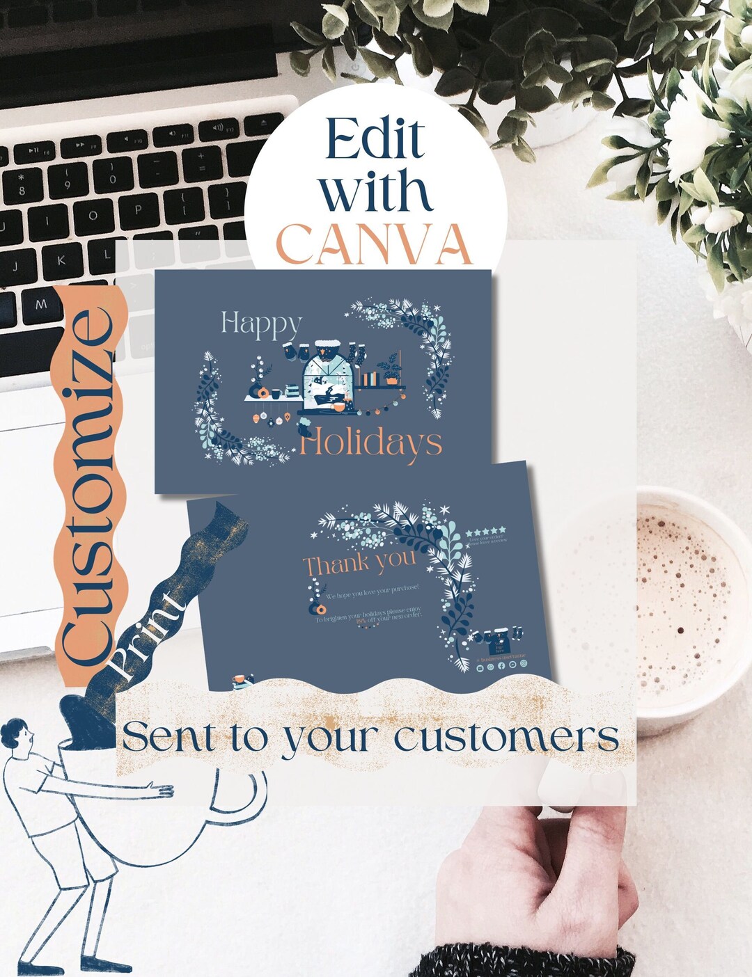 Business Thank You Happy Holidays Card, Instant Download Customize ...