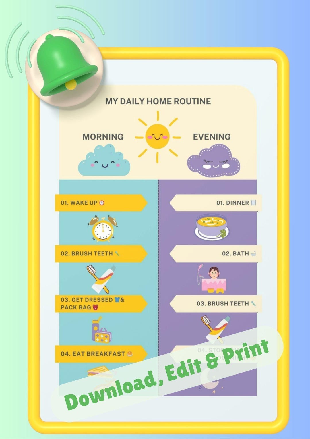 Printable Morning and Evening Routine Chart – Kids Daily Schedule ...