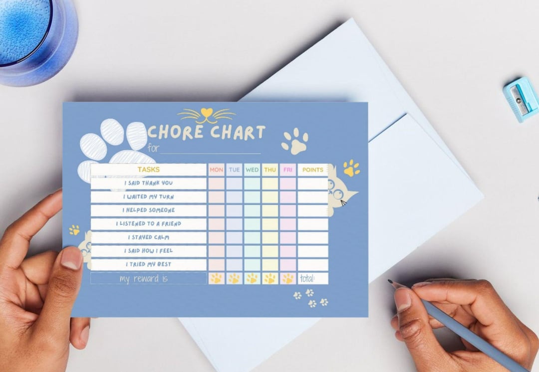 Editable Kids Chore Chart, Preschool Printable, Fun Cat Template, Canva ...