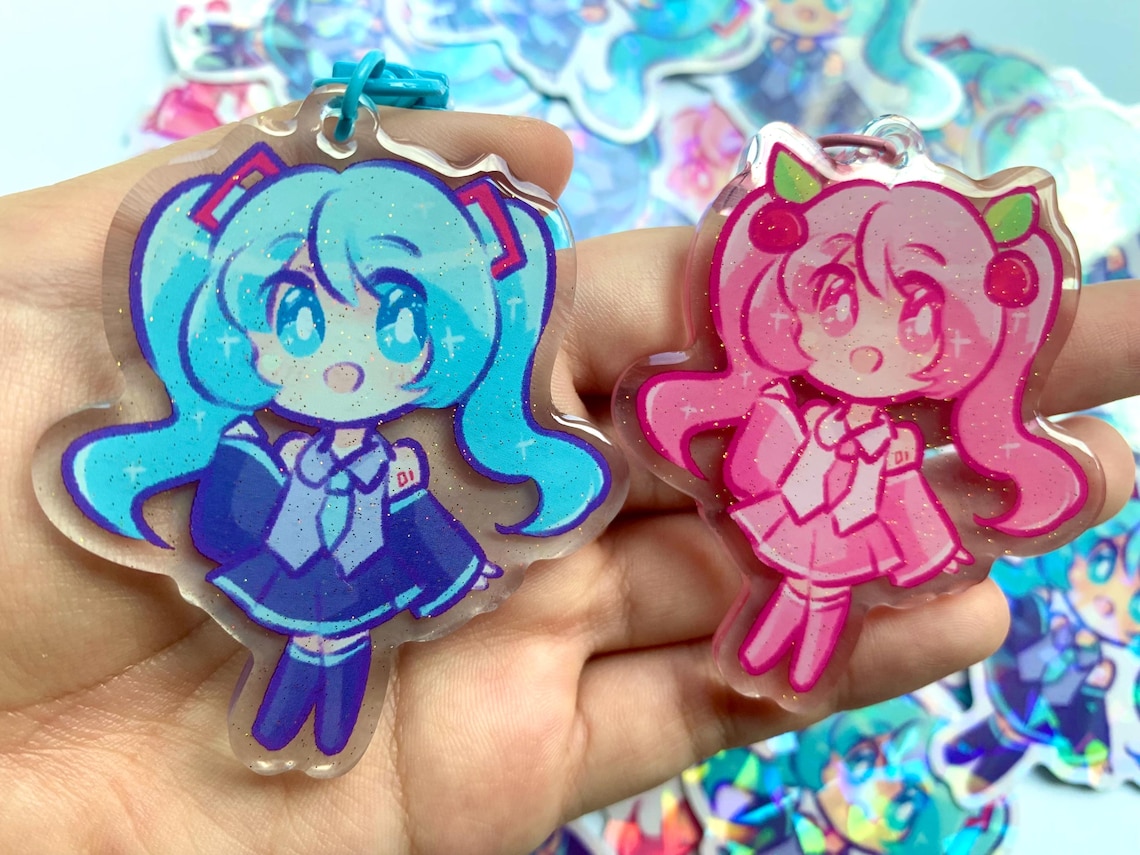 Hatsune Miku + Sakura Miku Keychains | Cute Vocaloid Acrylic Charms - Etsy