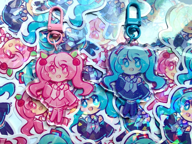 Hatsune Miku + Sakura Miku Keychains | Cute Vocaloid Acrylic Charms - Etsy