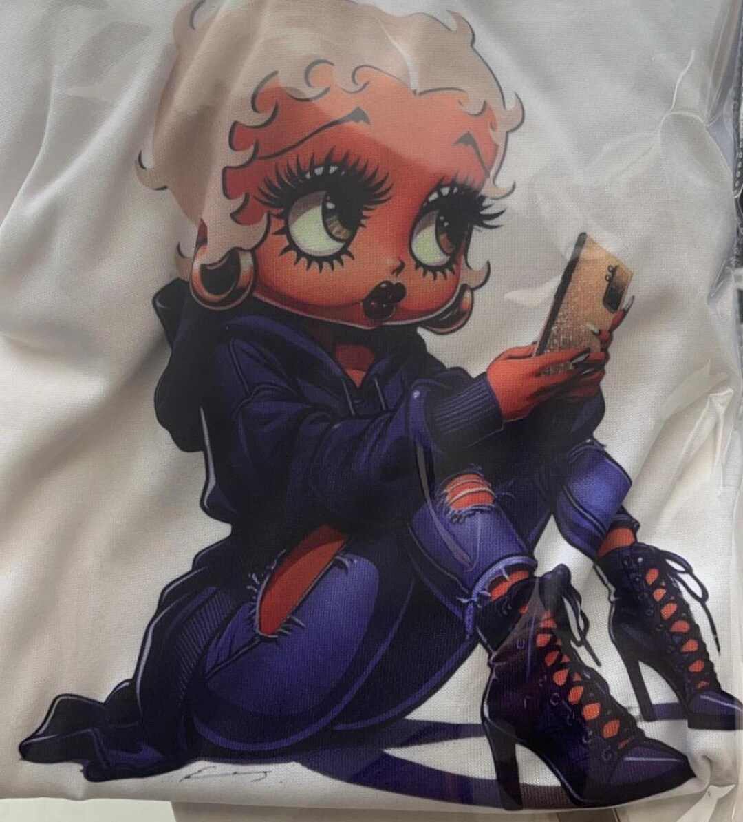 Betty Boop. Black Betty Boop in Purple Hoodie, Ripped Jeans, High Heel ...