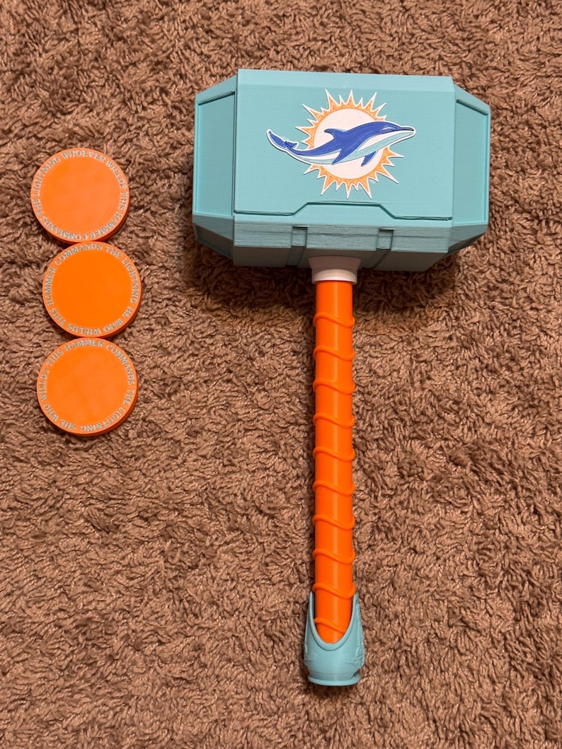 3D Printed Miami Dolphins Hammer: Teal and Orange Football Decor - Etsy