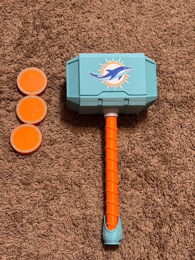 3D Printed Miami Dolphins Hammer: Teal and Orange Football Decor - Etsy