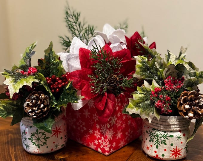Handmade Christmas Centerpiece Set - Holiday Table Decor - Rustic ...