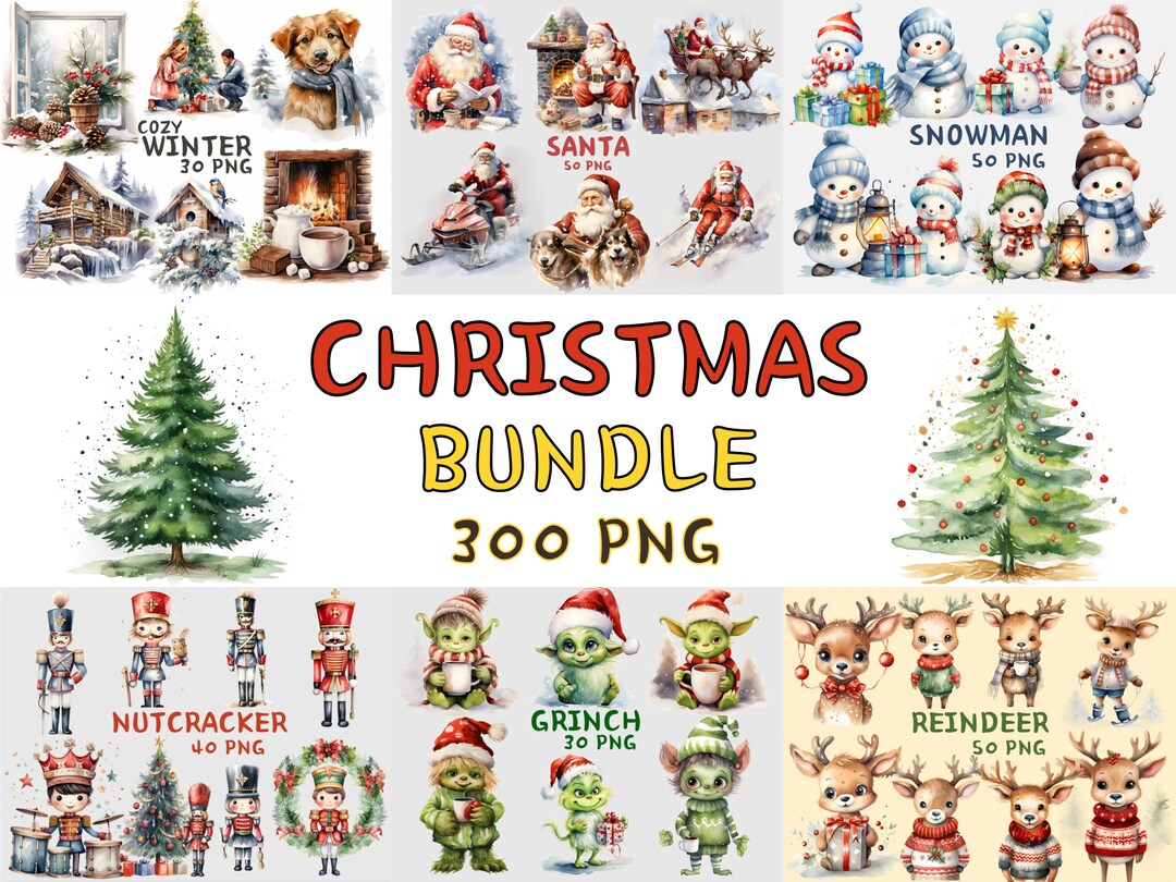 Watercolor Christmas Clipart Mega Bundle, Christmas Clip Art, Digital ...