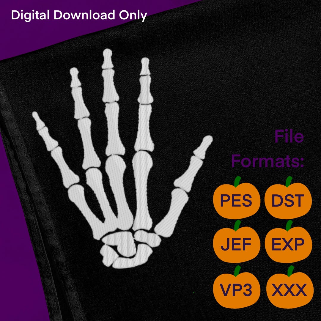 Skeleton Hand Machine Embroidery Design: Halloween Applique (4x4 ...