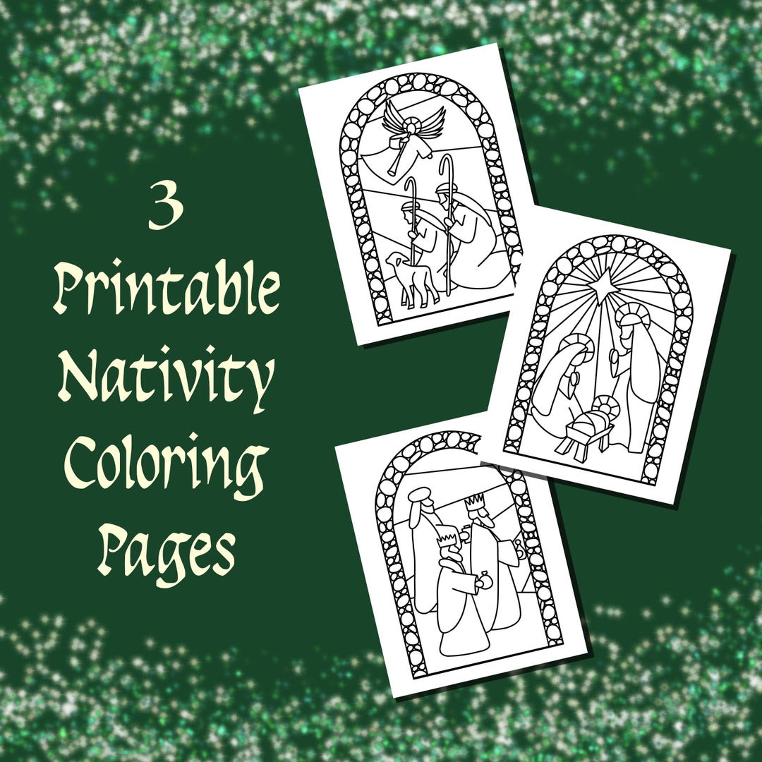 Printable Nativity Coloring Pages | Hand-drawn Christmas Triptych Art ...