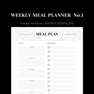 PRINTABLE Weekly Meal Planner No.1 | 7 Day Meal Plan Template & Grocery ...