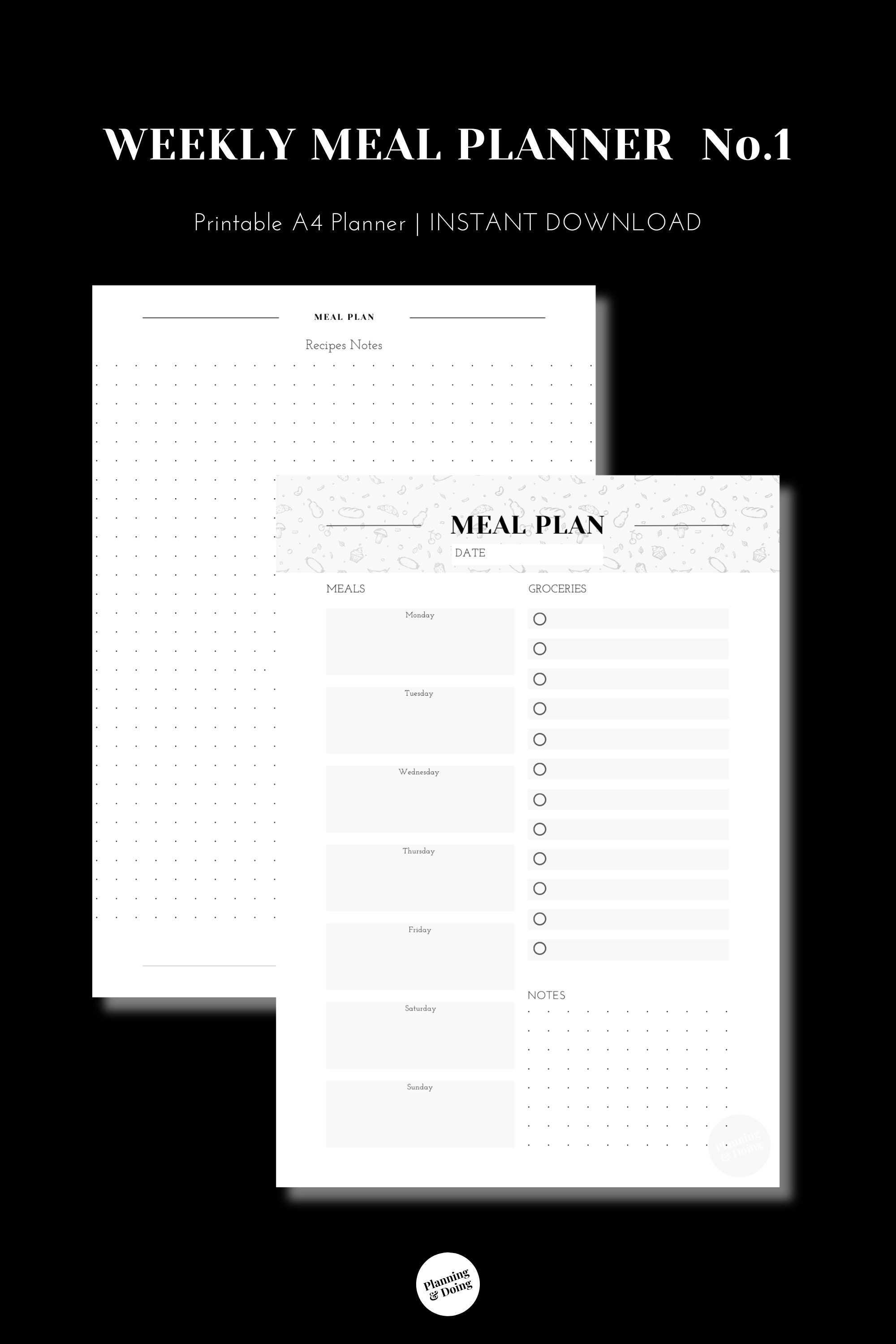 PRINTABLE Weekly Meal Planner No.1 | 7 Day Meal Plan Template & Grocery ...